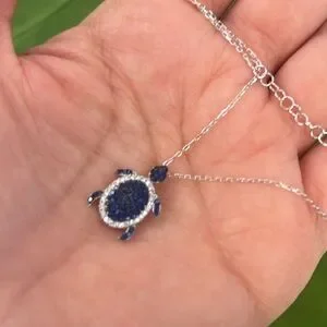 Jewelry | Sterling Silver Blue Sapphire Nano Cz Sea Turtle Necklace For ...